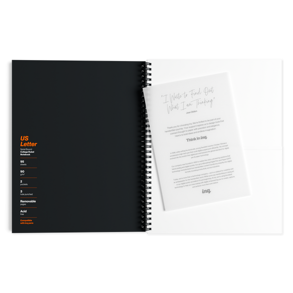 Spiral Notebook 8.5" x 11" College Ruled 95 Sheets (Black) - Inq